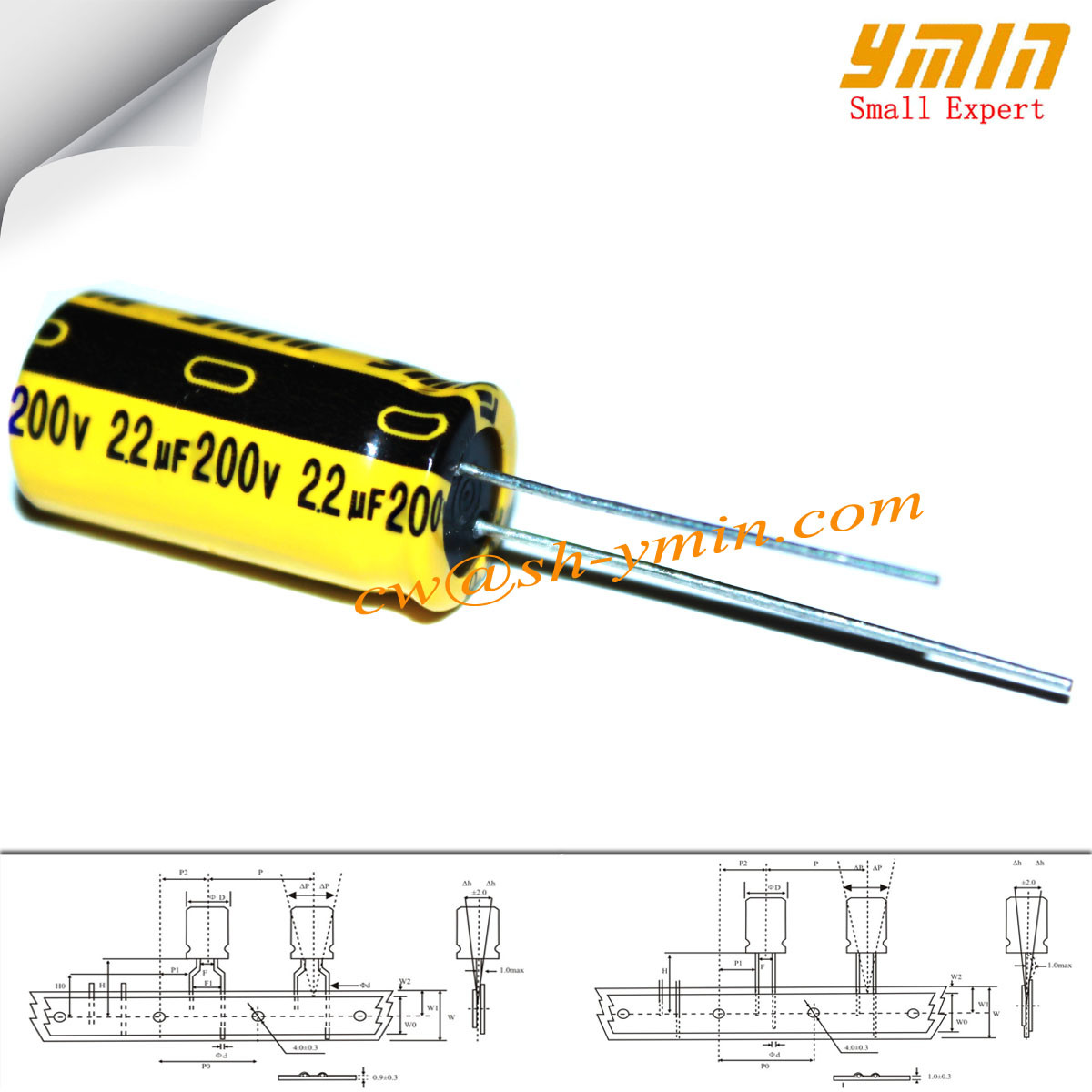 2.2uF 200V 5x11mm Capacitor GP Series 105°C 4,000 ~ 6,000 Hours Radial Electrolytic Capacitor for USB Power Charger RoHS