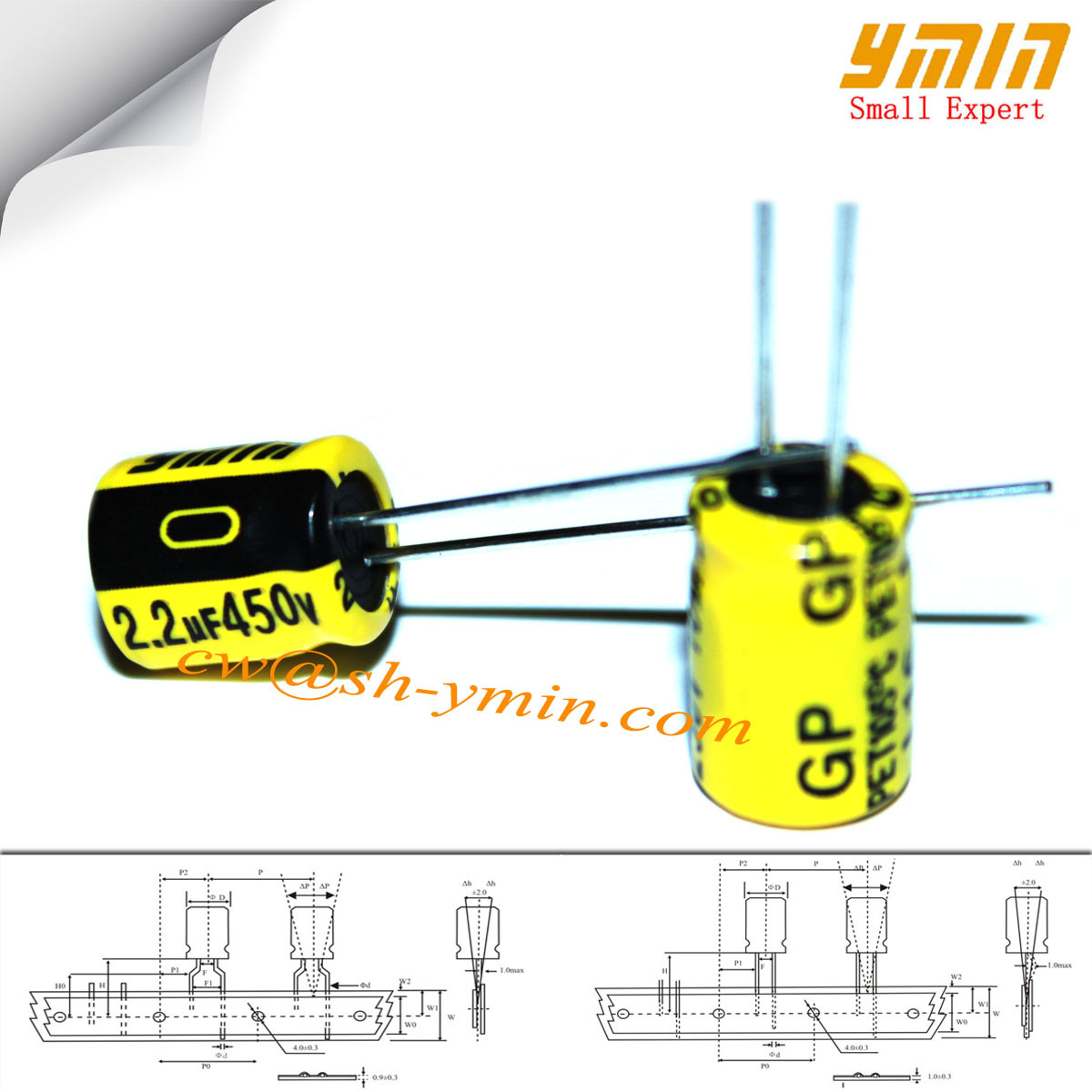 2.2uF 450V 8x9mm Capacitor GP Series 105°C 4,000 ~ 6,000 Hours Radial Lead Aluminum Electrolytic Capacitor RoHS