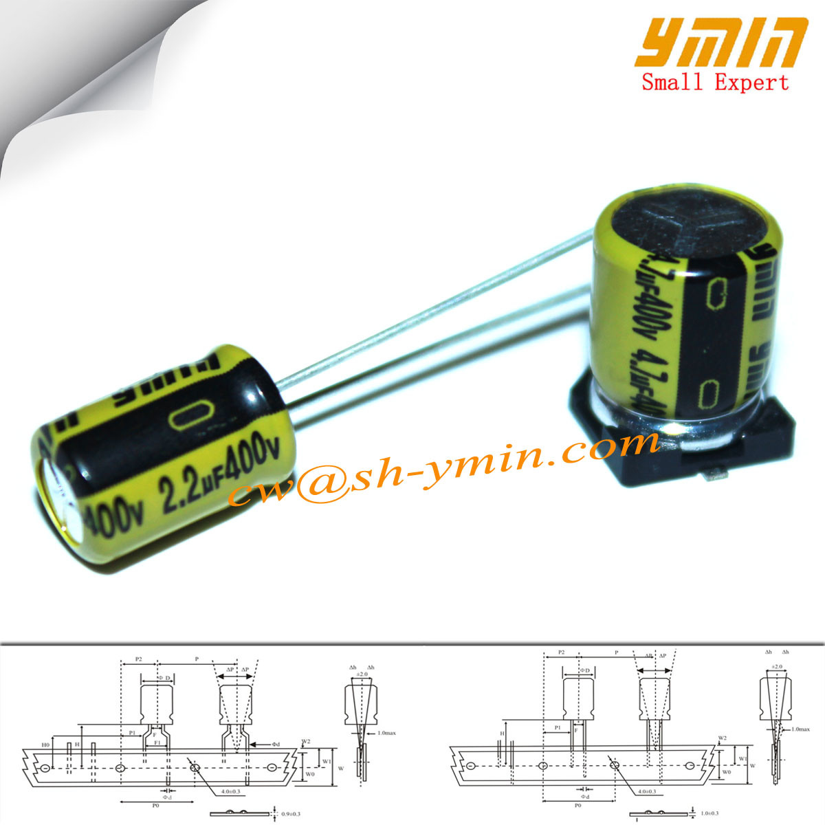 2.2uF 400V 6.3x9mm Capacitor LKM Series 105°C 7,000 ~ 10,000 Hours Radial Aluminum Electrolytic Capacitor RoHS Compliant