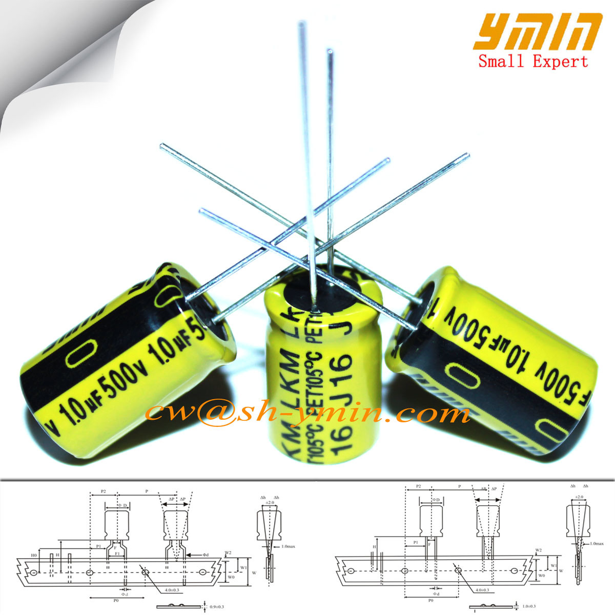 1.0uF 500V 6.3x9mm Capacitor LKM Series 105°C 7,000 ~ 10,000 Hours Radial Aluminum Electrolytic Capacitor RoHS Compliant