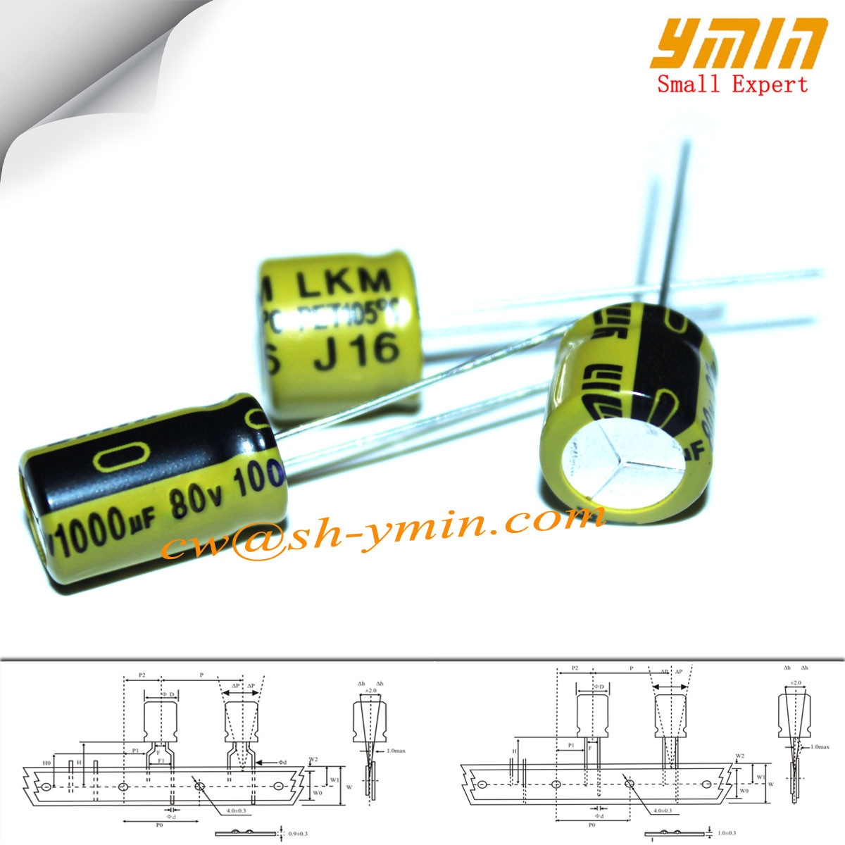 80V 1000uF 16x31.5mm Capacitor LKM Series 105°C 7,000 ~ 10,000 Hours Radial Aluminum Electrolytic Capacitor RoHS