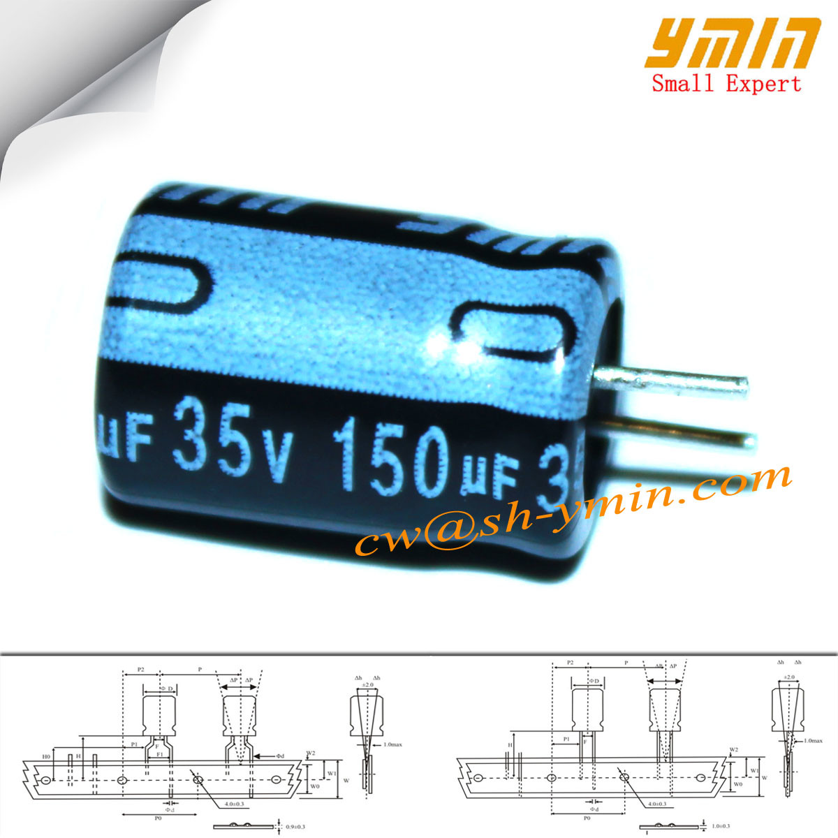 150uF 35V 8x11.5mm Capacitor LKF Series 105°C 7,000 ~ 10,000 Hours Radial Aluminum Electrolytic Capacitor RoHS Compliant