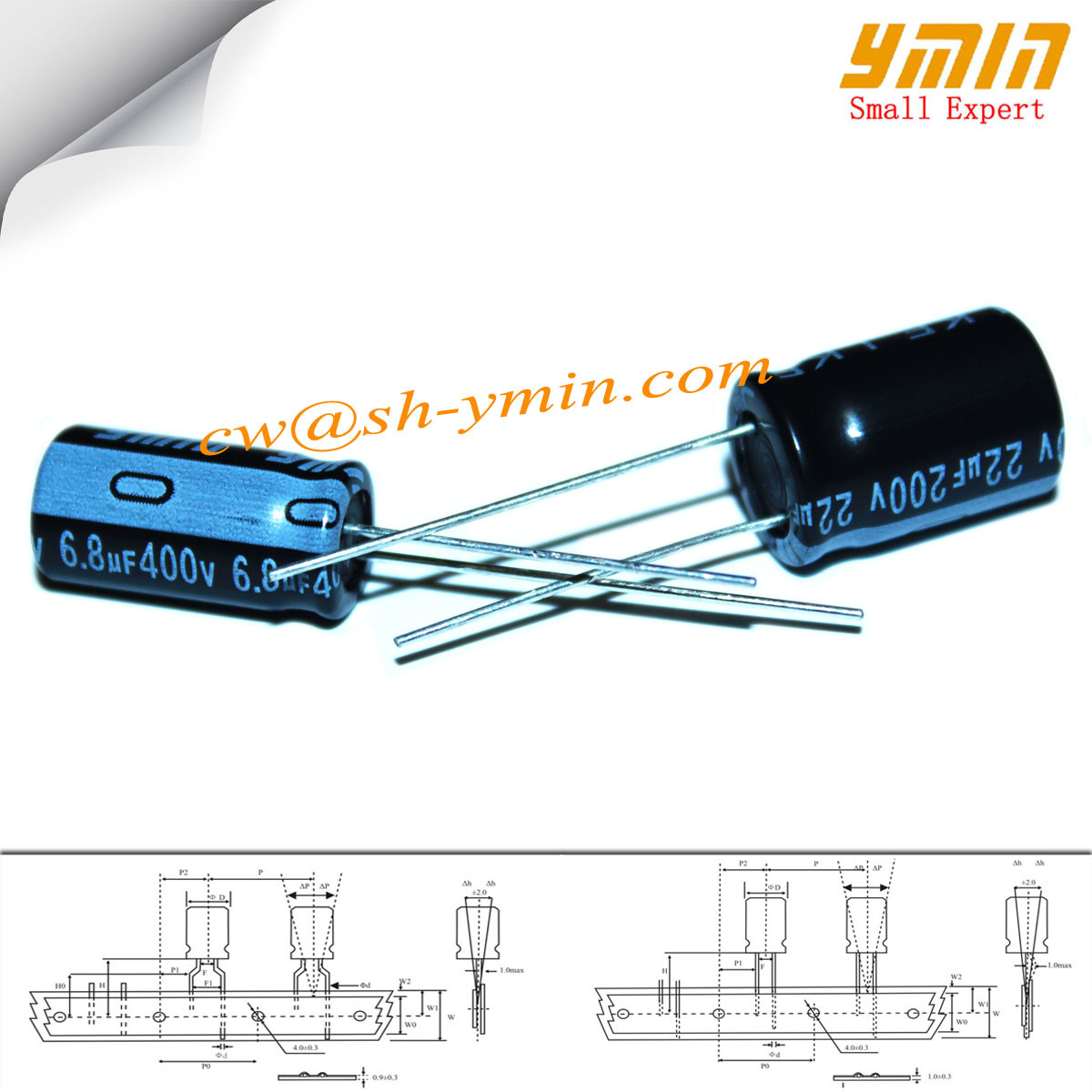 6.8uF 400V 8x16mm Capacitor LKF Series 105°C 7,000 ~ 10,000 Hours Radial Aluminum Electrolytic Capacitor RoHS Compliant