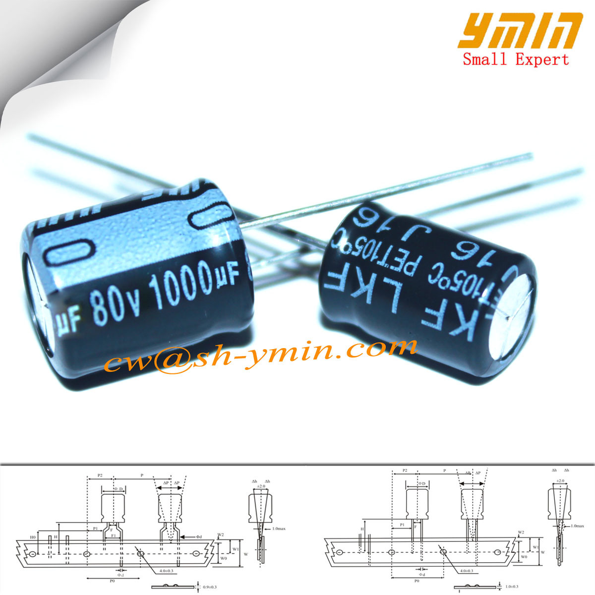 1000uF 80V 16x40mm Capacitor LKF Series 105°C 7,000 ~ 10,000 Hours Radial Aluminum Electrolytic Capacitor RoHS Compliant