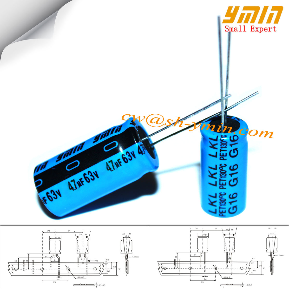 63V 4.7uF 5x9mm Capacitor LKL Series 130°C 2,000 ~ 5,000 Hours Radial Aluminum Electrolytic Capacitor RoHS
