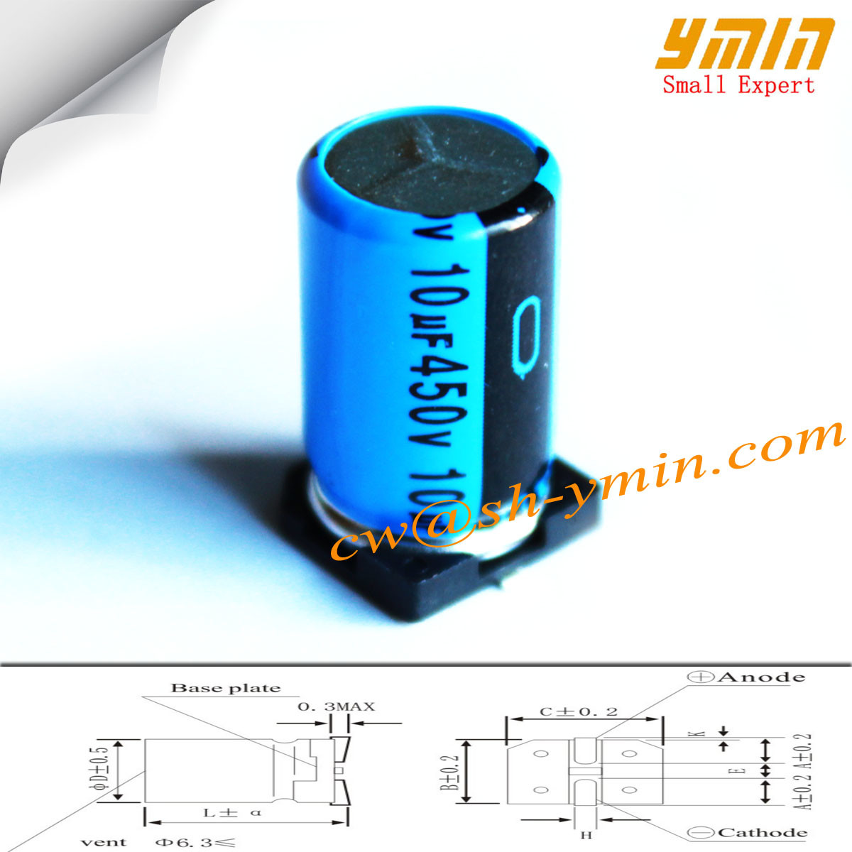 Low DF SMD Capacitor125°C 450V 10uF SMD Aluminum Electrolytic Capacitor for Solar LED Floodlight Lighting RoHS