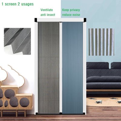 China factory Polyester pleated mesh trackless retractable fly screen door