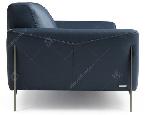 Hotel Lobby Stainless Steel Sofa And Chair Set , Black Modern Sectional Leather Sofas
