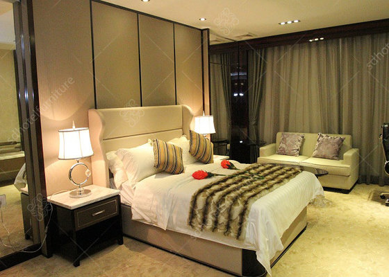 Antique Business Type Hotel Bedroom Furniture Covered With Glossy Lacquer Finish