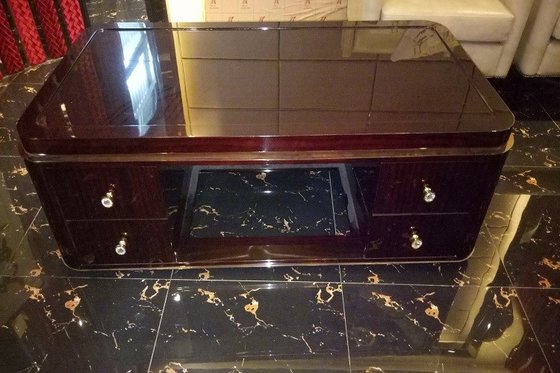 Rectangle Hotel Coffee Table Classical Style High Gloss Ebony Wood Veneer Material