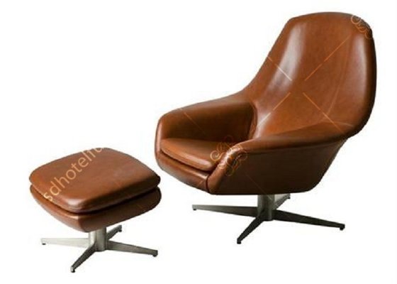 Fashion Style Leather Hotel Furniture Lounge Chairs Oak Solid Wood Frame Standard Size