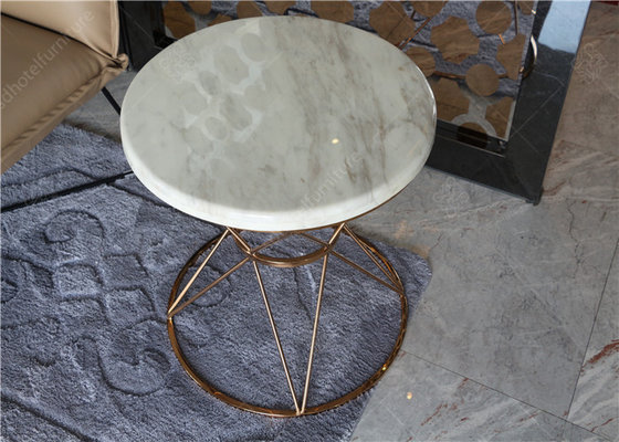 Luxury Customized White Hotel Coffee Table Stainless Steel / Metal Frame With Hotel Chair