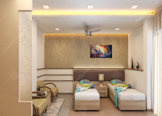 Economic Wooden Frame Hotel Bedroom Furniture Sets Double Bed Simple Style