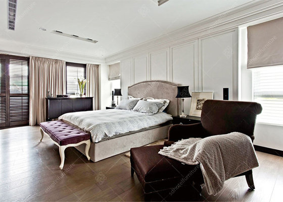 New Luxury Hotel Contemporary Platform Bed , Grey Bedroom Furniture Set Solid Wood