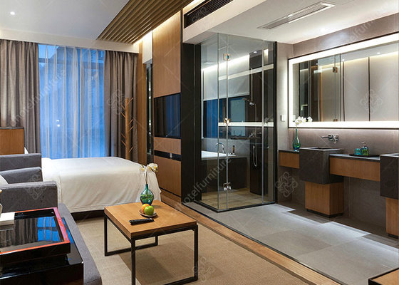 Modern Laminate Hotel Bedroom Furniture Sets Optional Size Plywood MDF Materials
