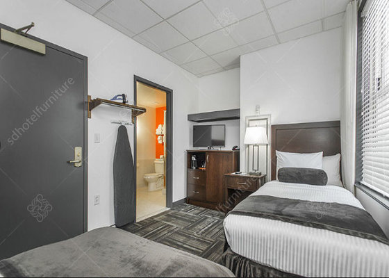 Modern Grey Hotel Bedroom Furniture Sets Solid Wood Comfortable Environment - Friendly