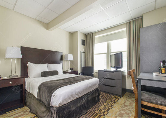 Modern Grey Hotel Bedroom Furniture Sets Solid Wood Comfortable Environment - Friendly