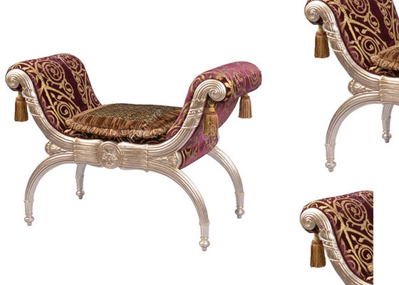 Red Royal Curved Chaise Sectional Sofa , Antique Style Small Bedroom Sofa