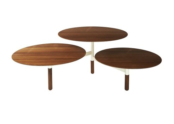 Oak / Walnut  Beech Hotel Coffee Table Solid Wood Legs With Golden Stainless Steel Decoration