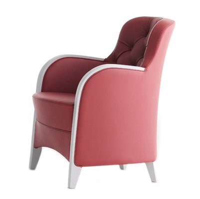 Red Comfy Lounge Chairs For Bedroom , Genuine Leather Modern Accent Chairs