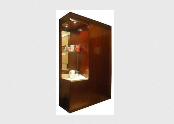 Cherry Wood Veneer Apartment Furniture Sets , Hotel Room Wardrobe Two Doors With Tempered Glass Minibar