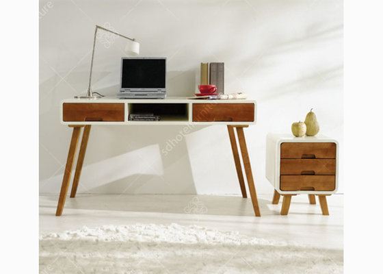 Modern White Table Desk Wood Veneer Top , Commercial White Writing Desk With Drawers