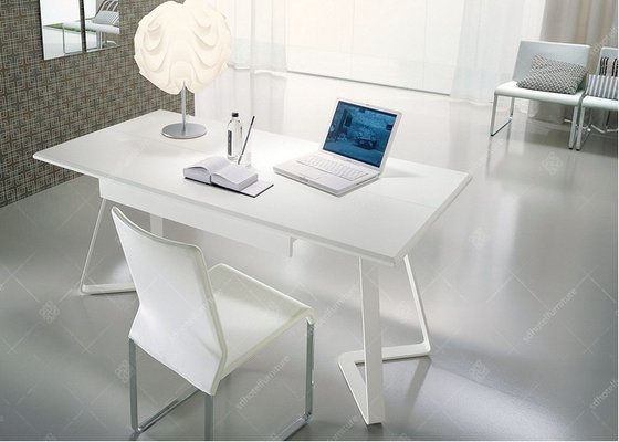 Modern White Table Desk Wood Veneer Top , Commercial White Writing Desk With Drawers