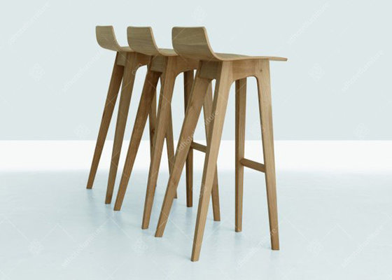 Light Brown Commercial Bar Furniture Solid Wood Frame Bar Stools Simple Style