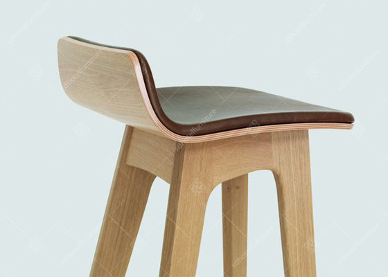 Light Brown Commercial Bar Furniture Solid Wood Frame Bar Stools Simple Style