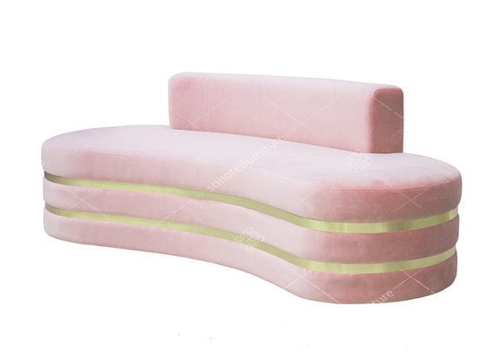 Hotel Furniture Lounge , Modern Lobby Sofa Sets In Pink Velvet and Stainless Steel Strip