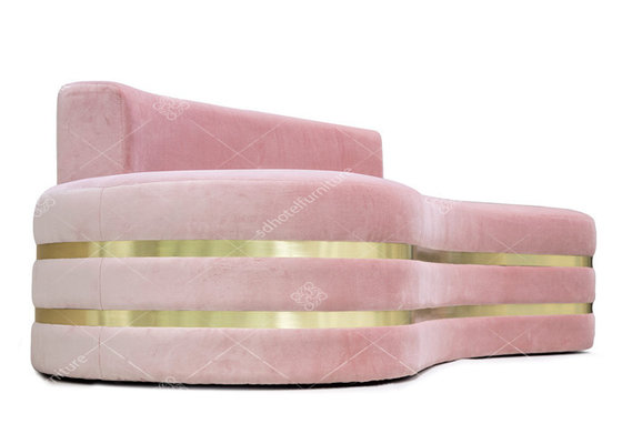 Hotel Furniture Lounge , Modern Lobby Sofa Sets In Pink Velvet and Stainless Steel Strip