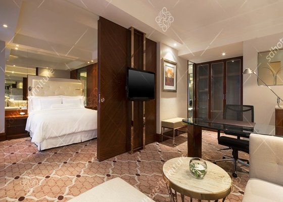 Classic Luxury Hotel Bedroom Furniture in Plywood with Dark Walnut Veneer Finish