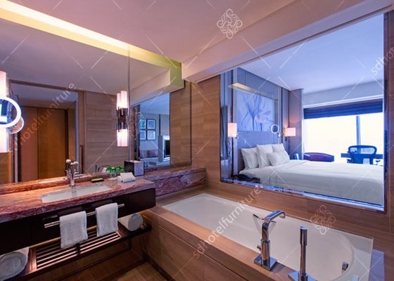 Classic Luxury Hotel Bedroom Furniture in Plywood with Dark Walnut Veneer Finish