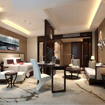 Modern Complete Hotel Bedroom Furniture Sets 3 - 4 Star PU Painting