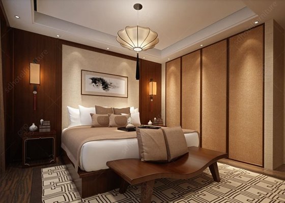 Classic Style Hotel Bedroom Furniture Sets Solid Wood / MDF / Plywood + Veneer + Painting