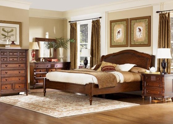 Classic Style Hotel Bedroom Furniture Sets Solid Wood / MDF / Plywood + Veneer + Painting