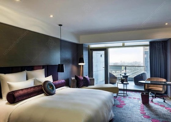 Luxury Shangri-la Hotel Bedroom Furniture Sets With High Glass Finsh