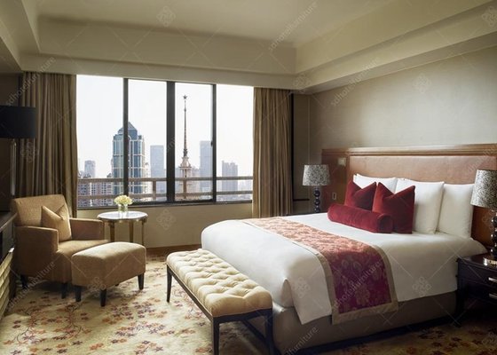 Professional Custom Oak Wood Hotel Bedroom Furniture Sets 1 Year Warranty