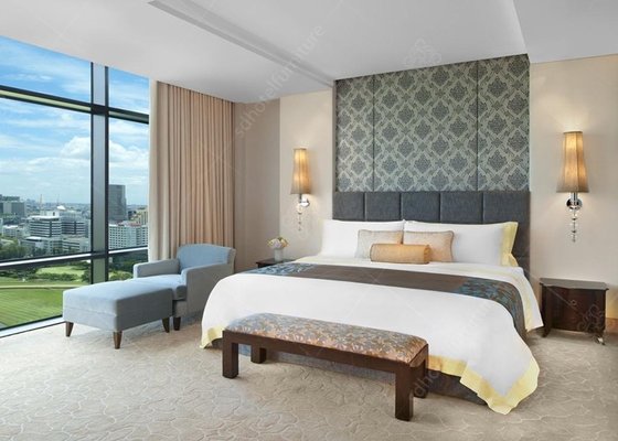 Hotel Furniture High Gloss Wooden + MDF / Plywood King Size Bed