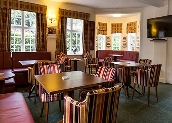 Unique Restaurant Furniture Sets With Wooden Table / Fabric Sofa Chair