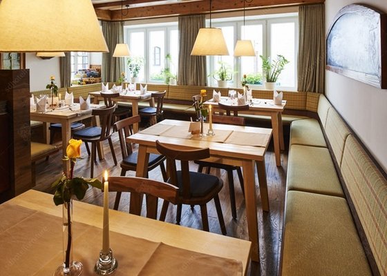 Unique Restaurant Furniture Sets With Wooden Table / Fabric Sofa Chair