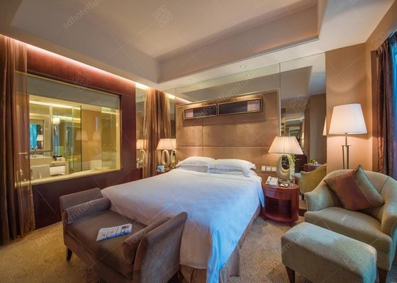 India Luxury 4 Star Hotel Bedroom Furniture Sets Solid Wood / MDF / Plywood Material