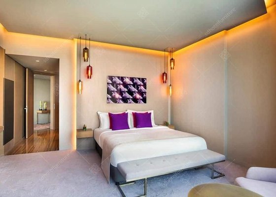 Solid Wood Frame Luxury Hotel Bedroom Furniture With Veneer / Apartment Furniture Sets