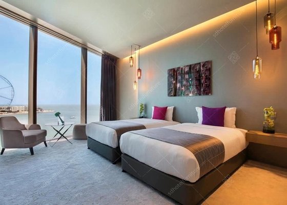 Solid Wood Frame Luxury Hotel Bedroom Furniture With Veneer / Apartment Furniture Sets