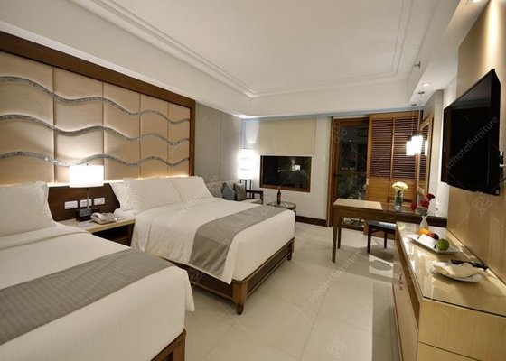 Brown Modern Luxury Hotel Bedroom Furniture With High Light / Apartment Double Bed
