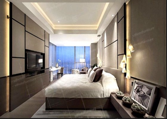 Fashionable Five Star Hotel Bedroom Furniture Sets Laminate HPL Surface Finish