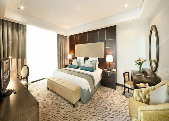 Customized Plywood Solid Wood Hotel Room Furniture / Twin Bedroom Sets