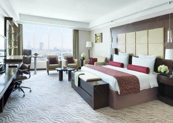 Customized Plywood Solid Wood Hotel Room Furniture / Twin Bedroom Sets