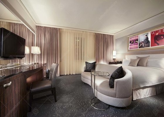 Artistic European Hotel Bedroom Furniture Sets / Commercial Solid Wood Bed