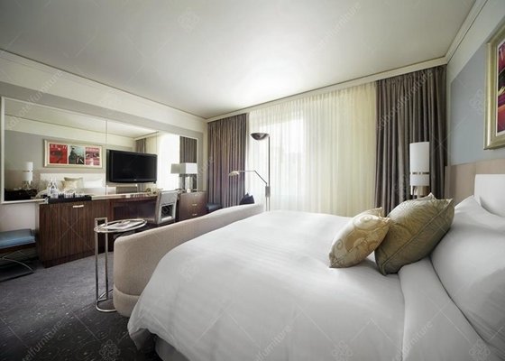Artistic European Hotel Bedroom Furniture Sets / Commercial Solid Wood Bed